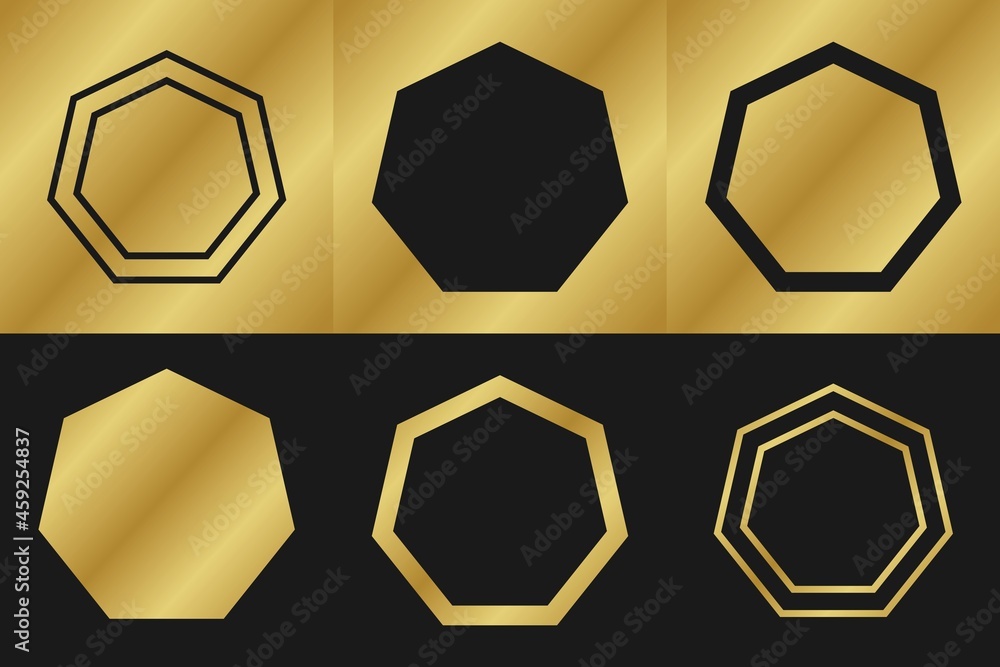 Heptagon shapes in three styles, fill, line art and monoline. Set of ...