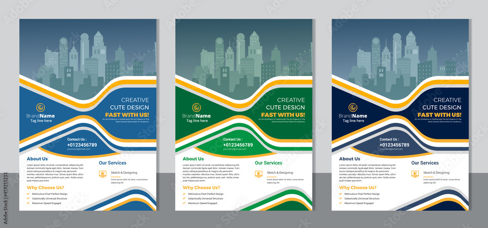 Set of 3 color variation flyer, brochure cover modern layout, annual ...