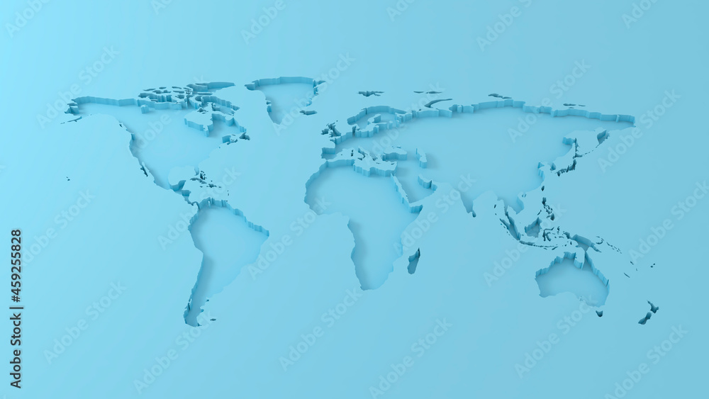 Blue World map cutout background 3D illustration Stock Illustration ...