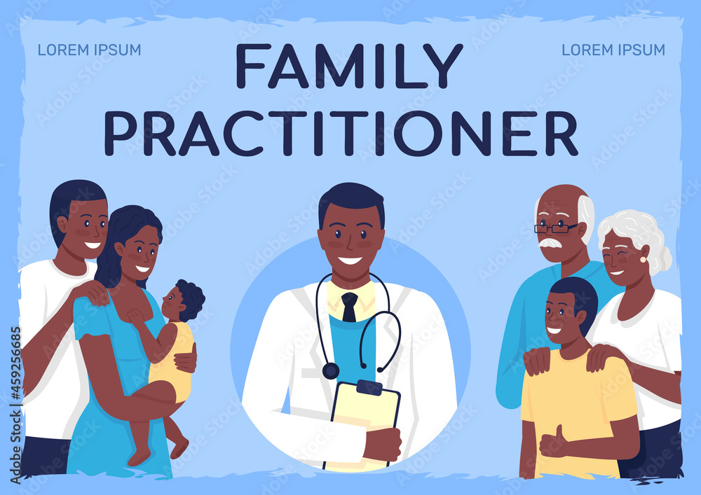 Health care services poster flat vector template. Family practitioner ...