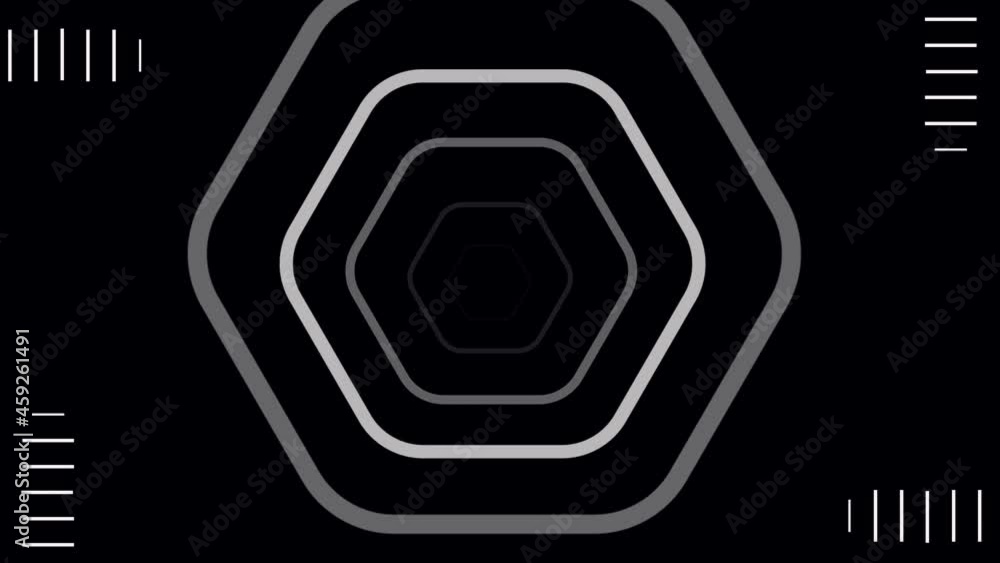Lines appear in the four corners of the frame. Hexagons increase and ...