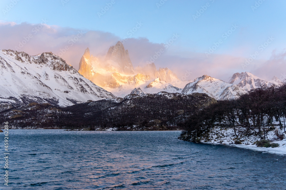 Mount Fitzroy is a mountain in the Andes Mountains in the Patagonia ...