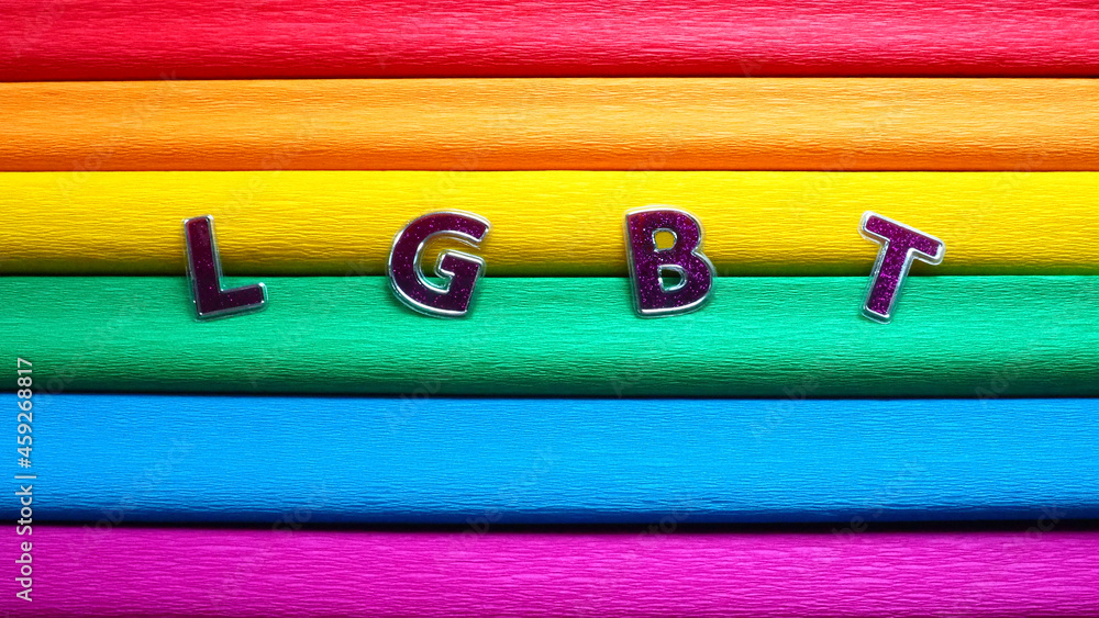 Abbreviation LGBT, letter text. Purple LGBT lettering on the background ...