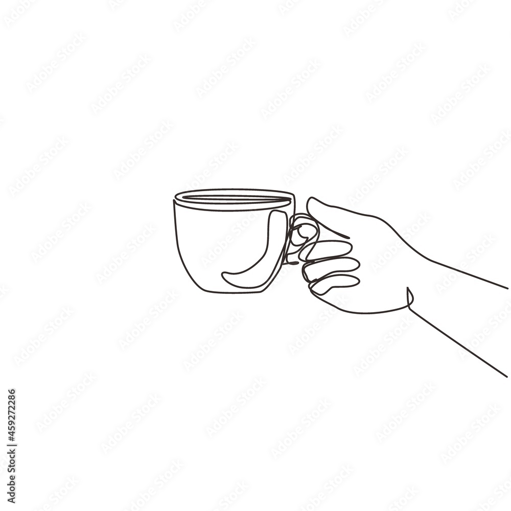 Continuous one line drawing hand holding hot coffee cup with steam ...