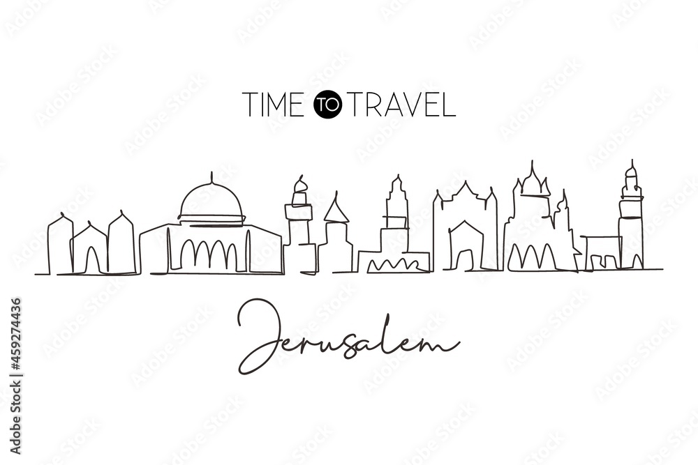 Single continuous line drawing Jerusalem holy city skyline, Palestine ...