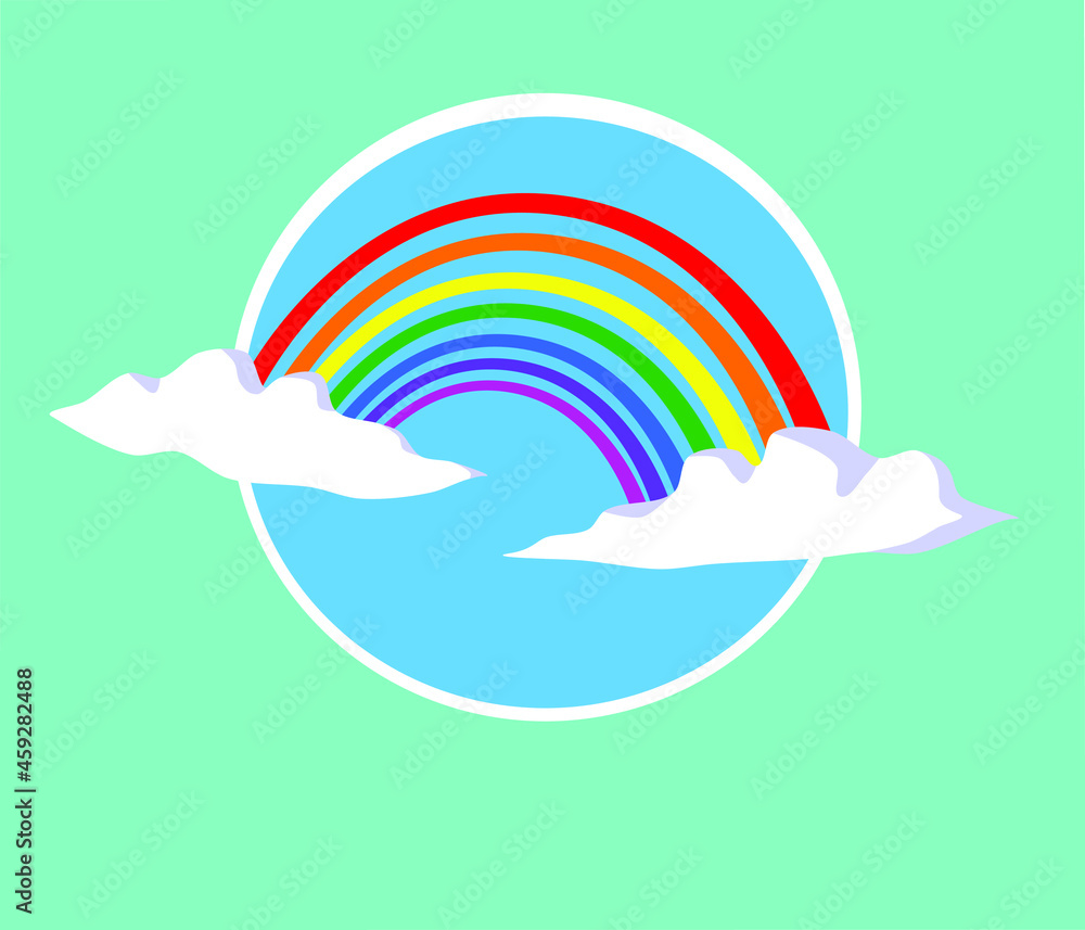 Rainbow in clouds, 2d vector drawing, sticker. Stock Vector | Adobe Stock