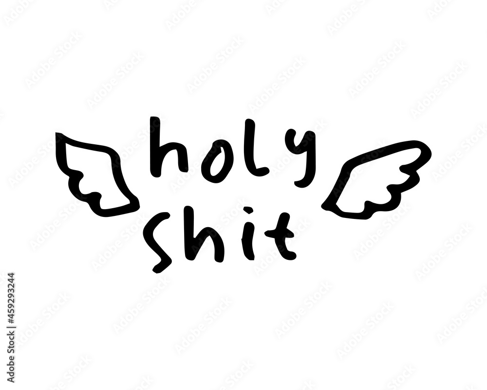 holy shit. a word on a white background with elements of wings like an ...
