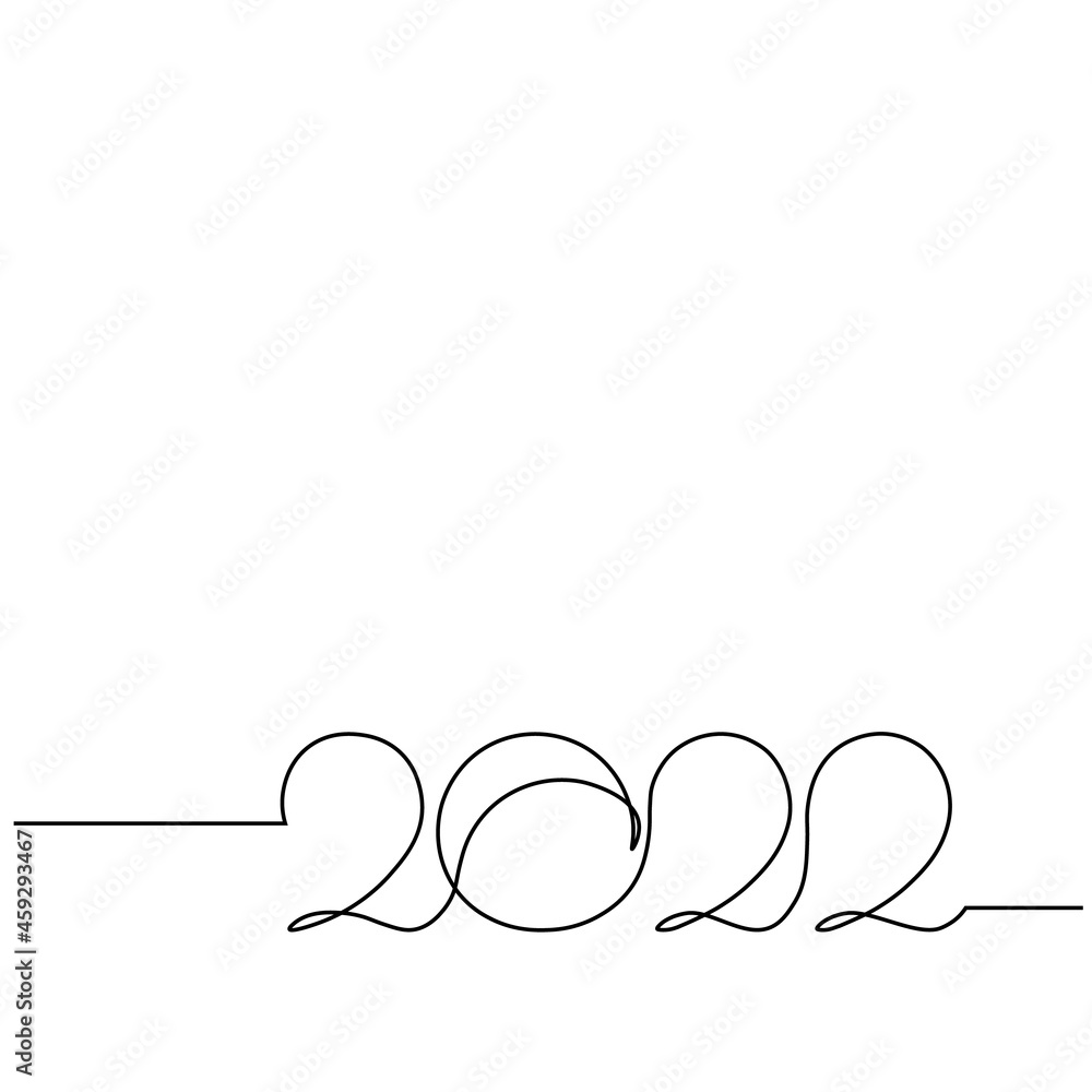 Continuous line 2022 lettering. Single path drawing. Vector ...