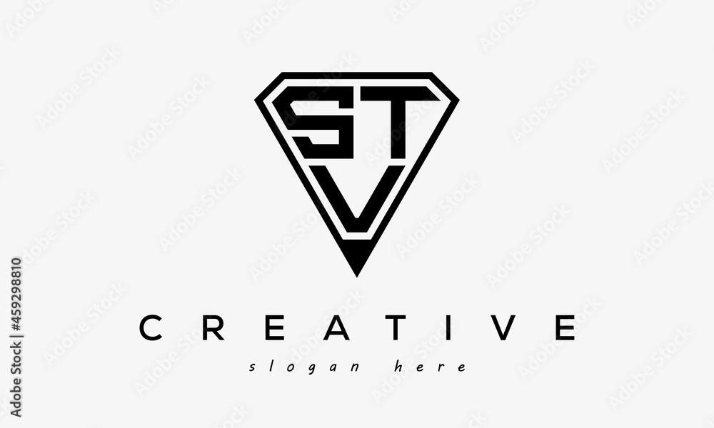 initial letters logo STV black monogram diamond pentagon shape with ...