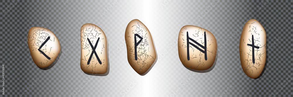 Set of five rune symbols. Runic alphabet, Futhark. Ancient norse occult ...