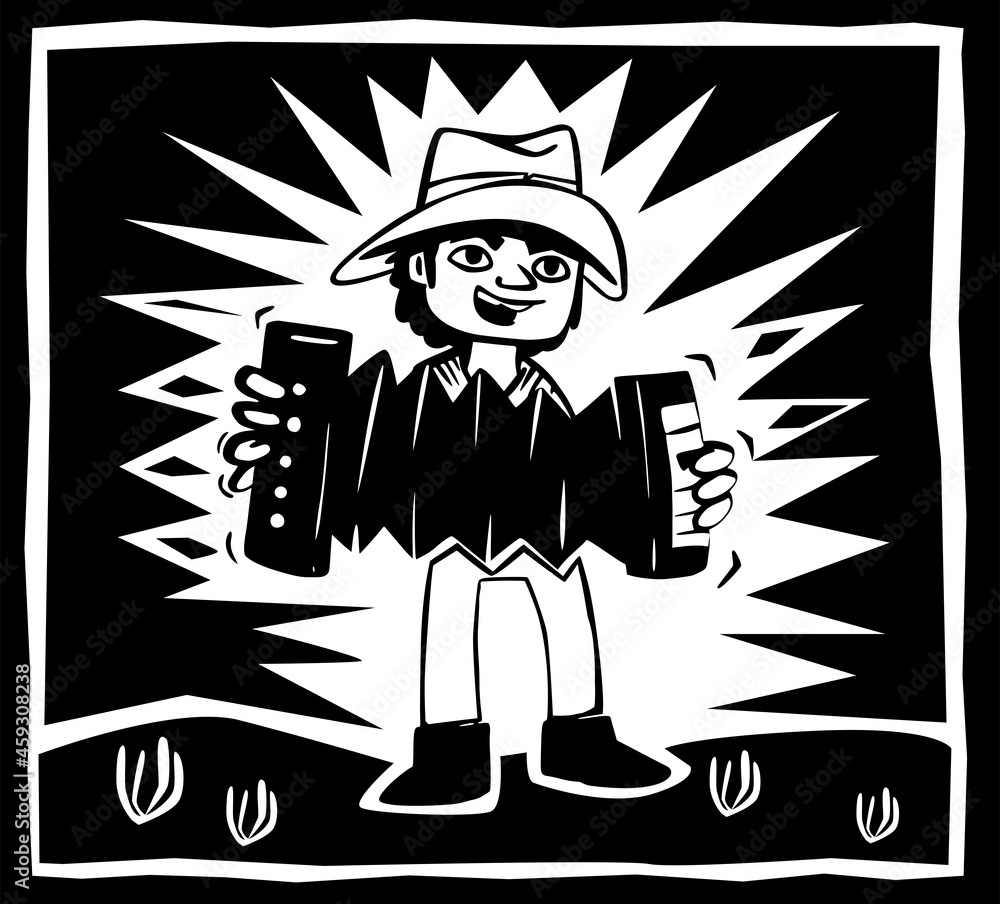 Vetor de xilogravura festa junina brasil nordeste cordel sanfoneiro do Stock🐔 Explore o ...