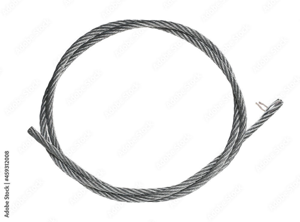 Steel cable, braided wire rope round frame and border isolated on white ...
