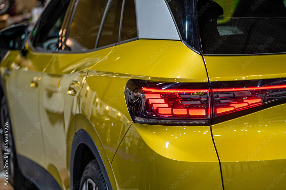 rear LED lights closeup of nev VW ID4 electric SUV, model 2021, stylish ...