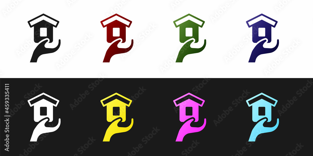 Set Shelter for homeless icon isolated on black and white background ...