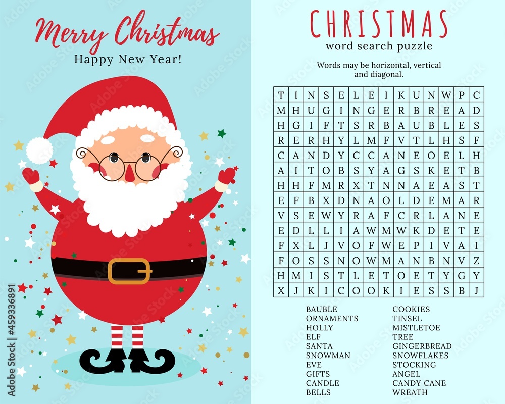 Christmas word search puzzle. Educational game for children. Winter ...