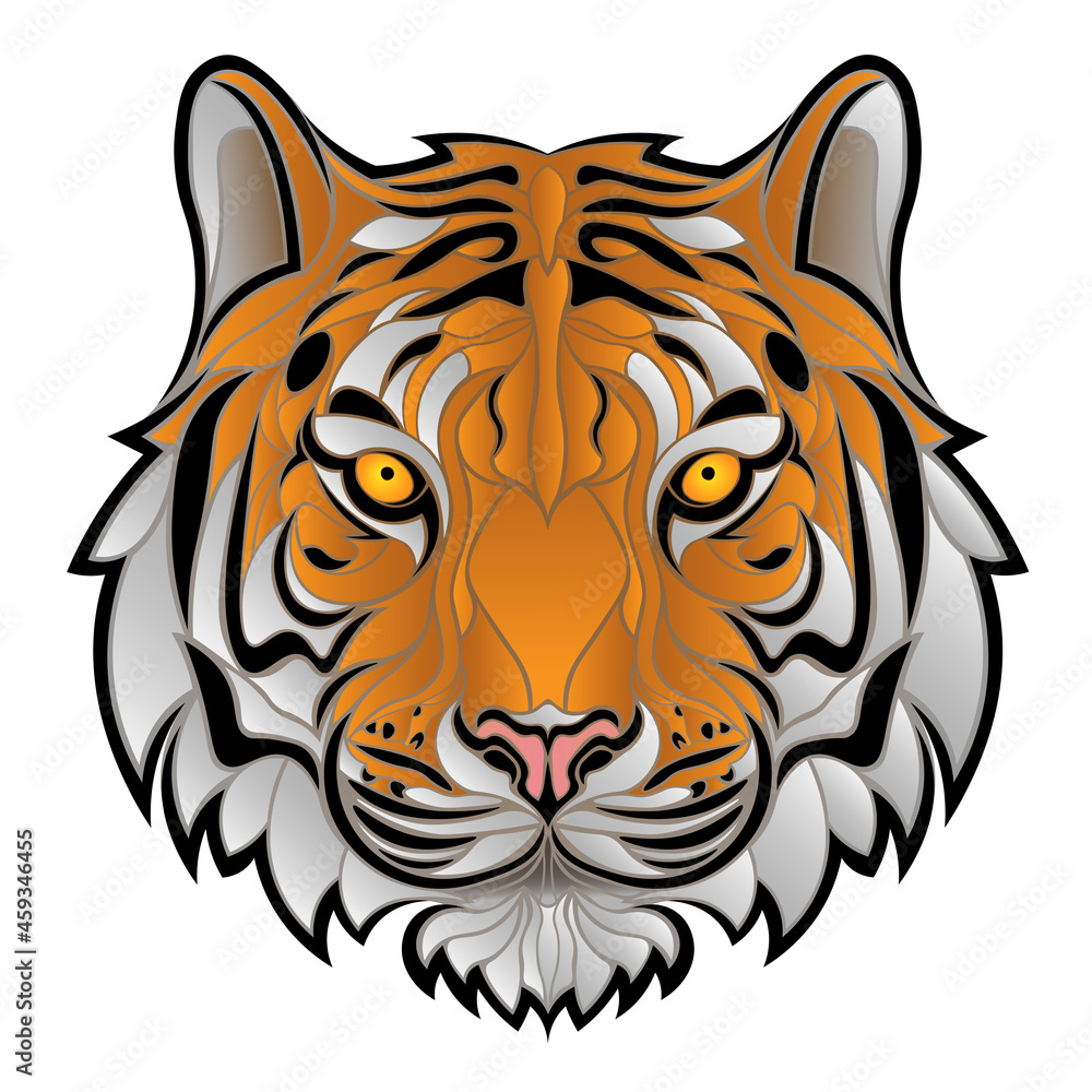 Tiger mascot colored face. Sticker of Amur tiger head. Isolated tiger ...