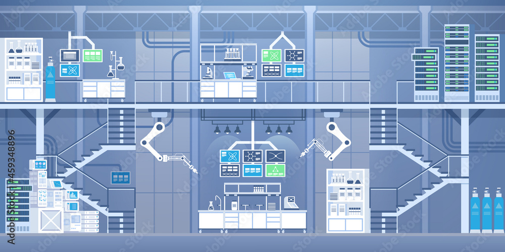 Automated scientific laboratory horizontal background. Robotic ...