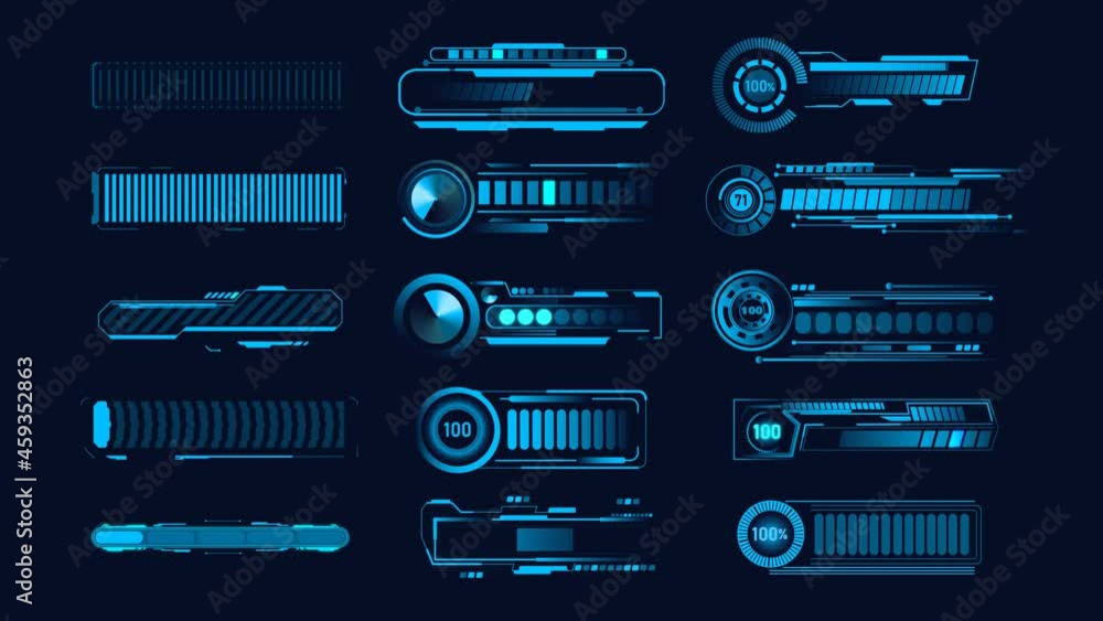 Sci Fi, HUD progress loading bars collection. Digital download progress ...