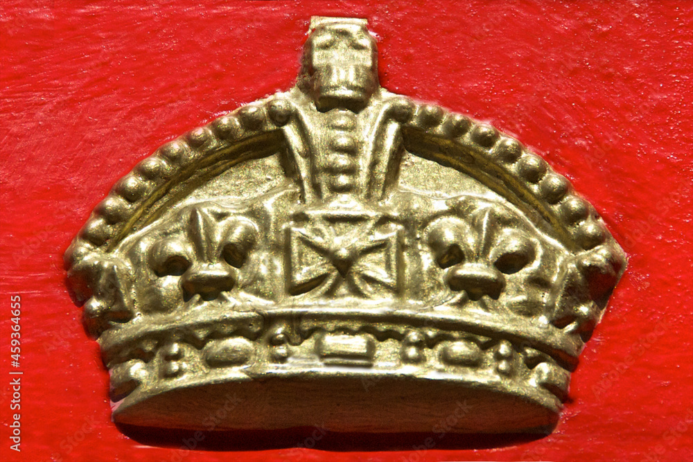 Closeup of repainted St Edward's Crown on London’s iconic Red Telephone ...