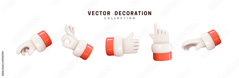 Hands of Santa Claus. Set of realistic 3d design in cartoon style. Hand ...