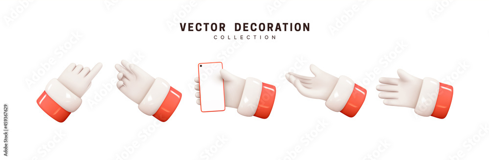Hands of Santa Claus. Set of realistic 3d design in cartoon style. Hand ...