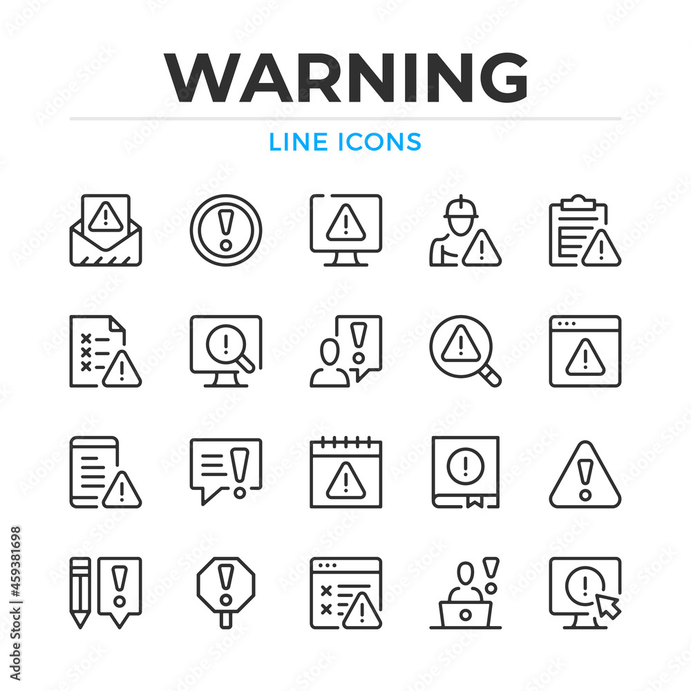 Warning line icons set. Modern outline elements, graphic design ...