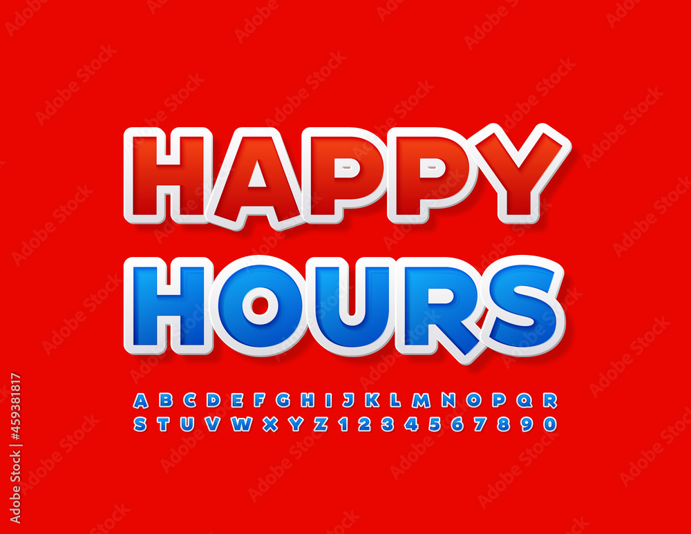 Vector advertising card Happy Hours. Blue creative Font. Modern Blue ...