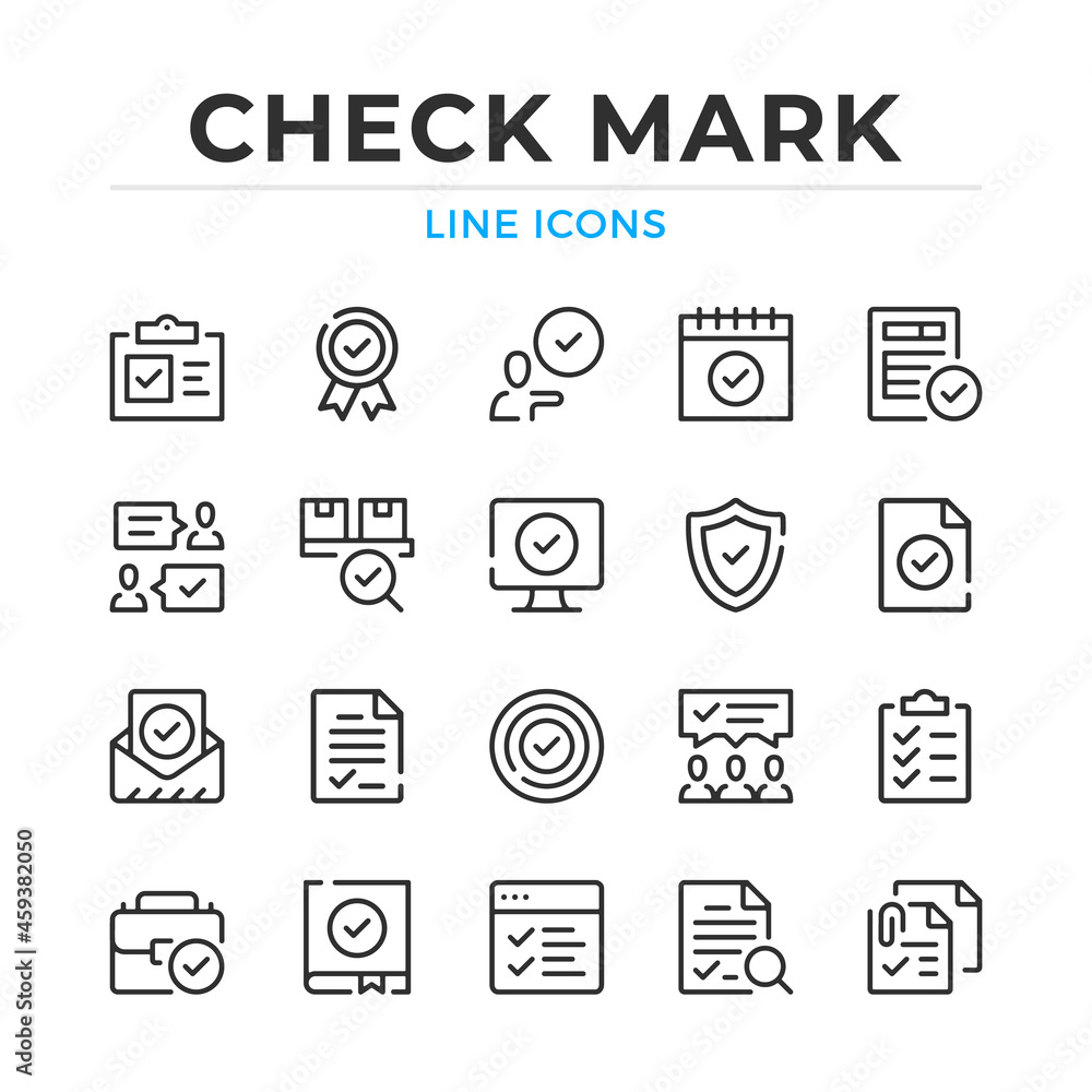 Check mark line icons set. Modern outline elements, graphic design concepts, simple symbols ...