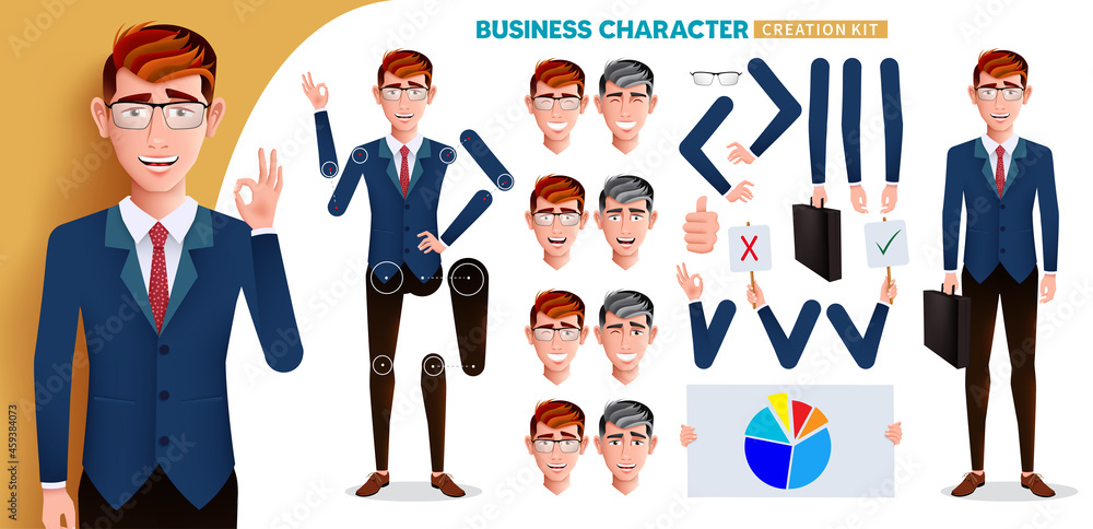 Business man character kit vector set. Businessman creation characters ...