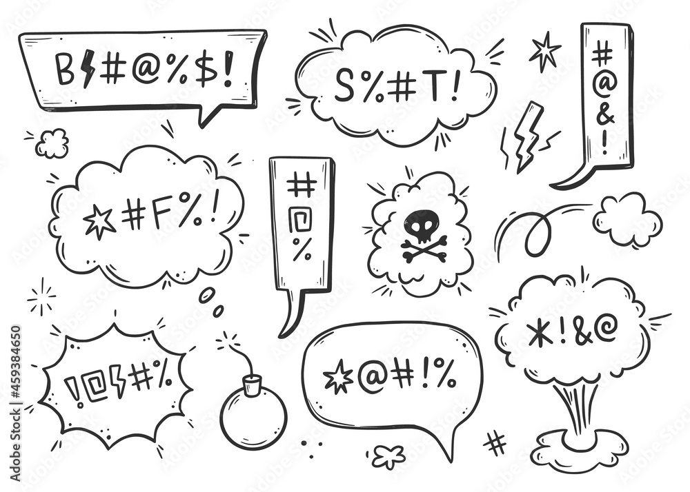 Swear word speech bubble set. Curse, rude, swear word for angry, bad ...