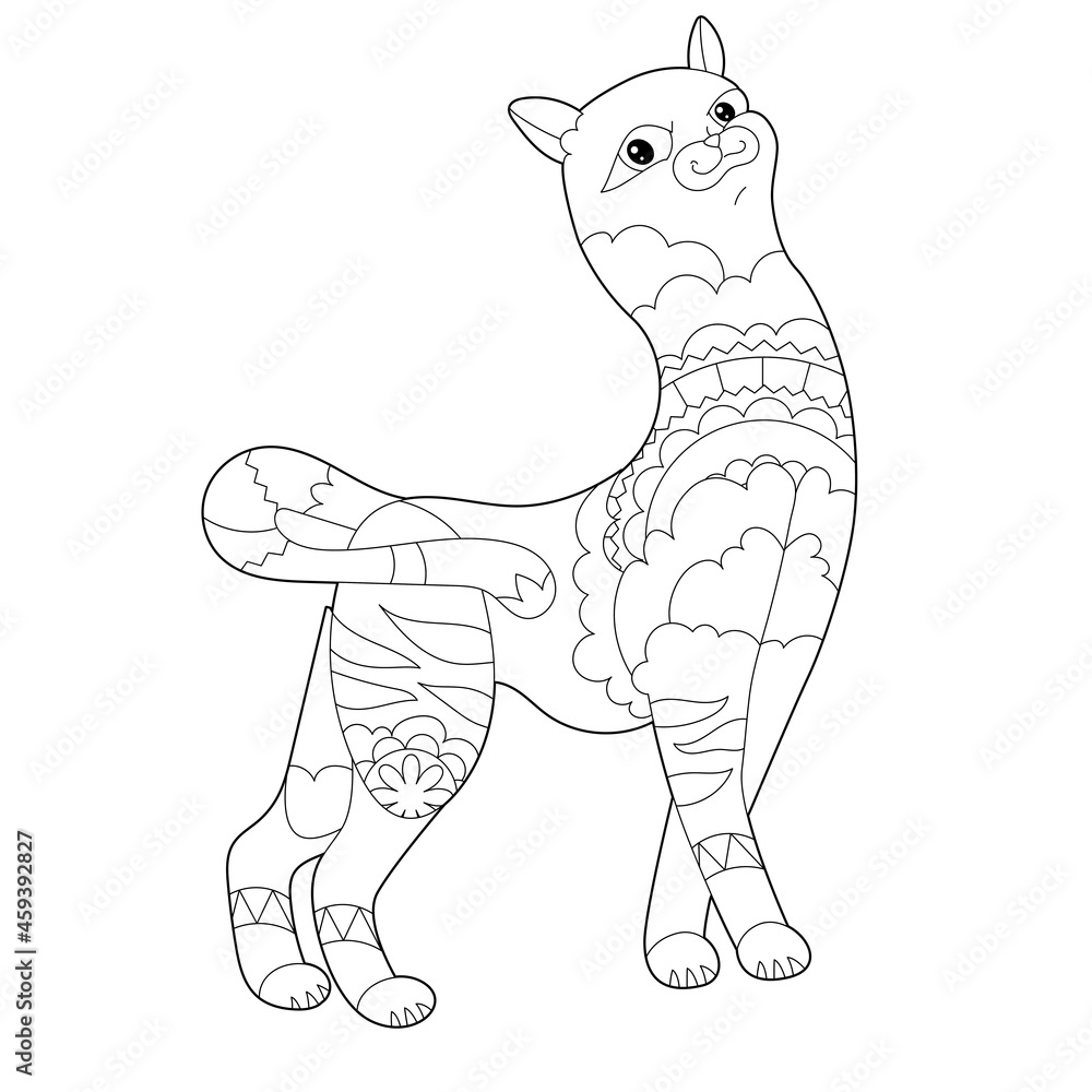 Contour linear illustration for coloring book with decorative domestic ...