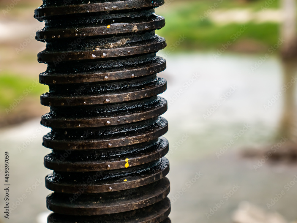 screw thread used to regulate the flow of the river in the dam Stock ...