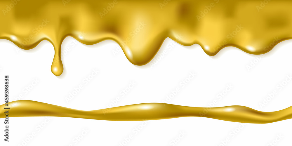 Golden seamless dripping isolated on white background. Melted gold ...