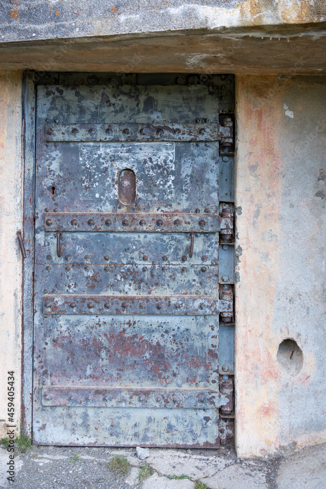 abandoned concrete military fortress gate at state borders, WWII ...