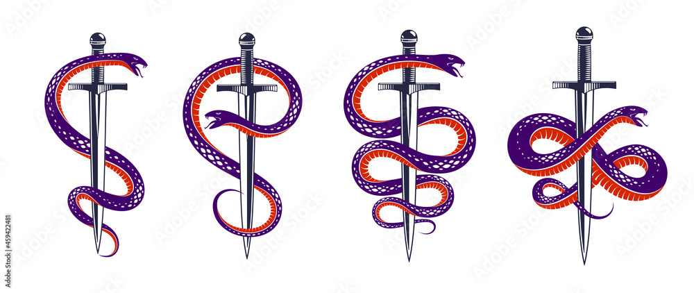 Snake and Dagger, Serpent wraps around a sword vector vintage tattoo ...