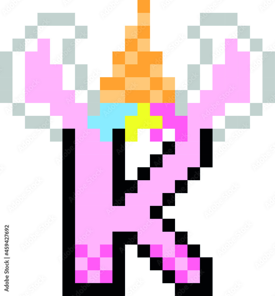 Unicorn Alphabet Letter K Pixel art. vector illustration. Beautiful ...
