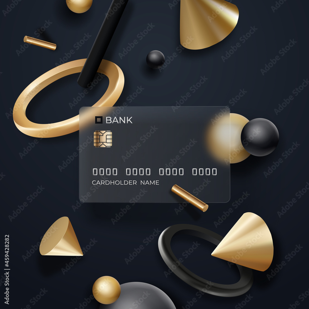 Glassmorphism concept. Glass effect banking card with flowing realistic ...