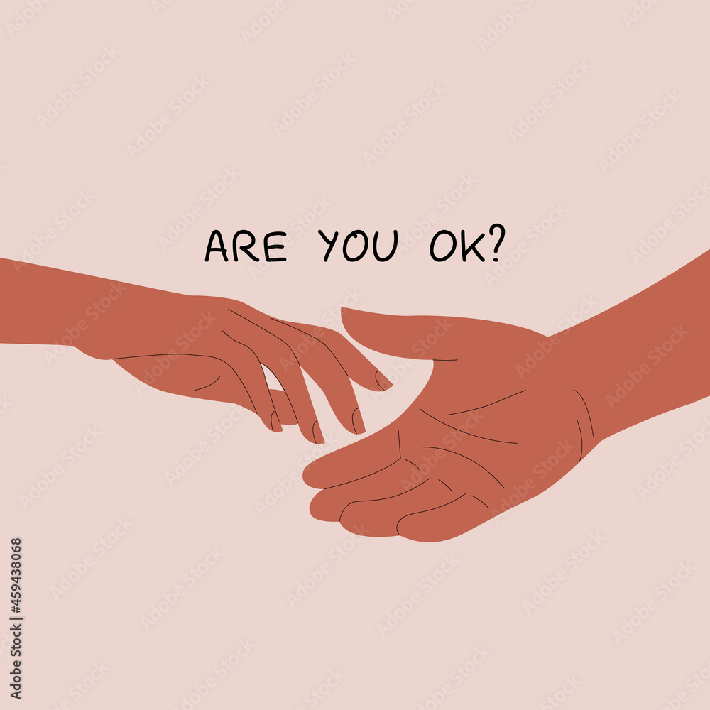 Black hands handshake with handwritten ARE YOU OK. Concept of gesture ...