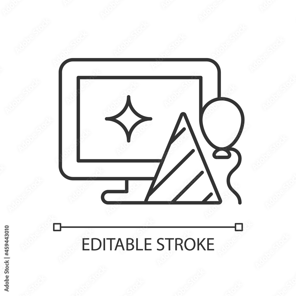 Office party linear icon. Workplace celebration. Developing social ...