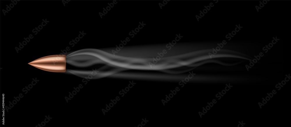 Bullet realistic. Flying bullet with smoke traces. Dangerous shooting ...
