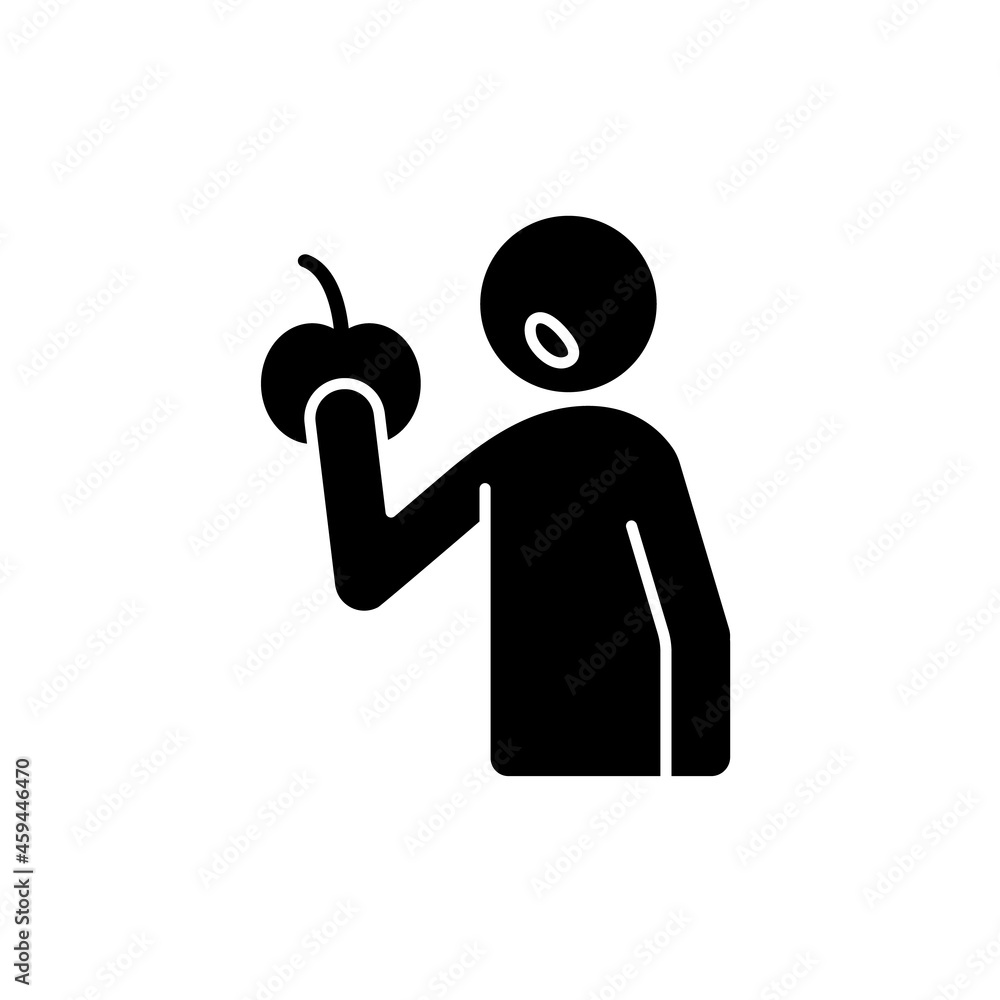 Eat snack black glyph icon. Man with apple. Healthy eating habits ...