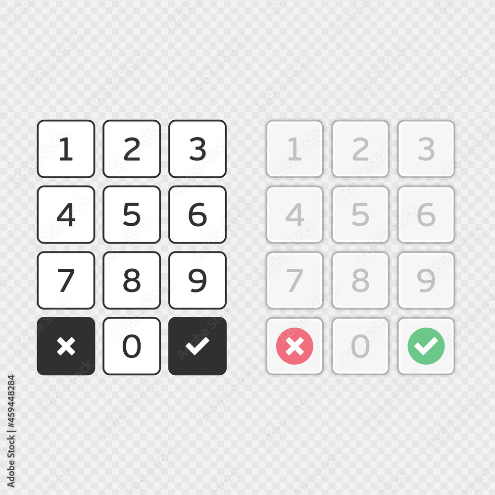 Keypad entry set. Digital keypad, keyboard, dialer access vector illustration. Buttons with ...