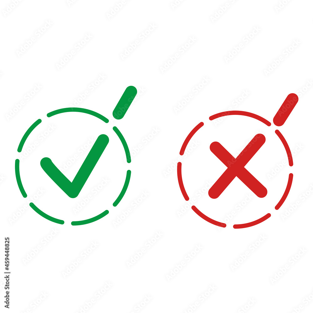 Brush painted Tick and Cross signs. YES and NO icons for vote in circle ...