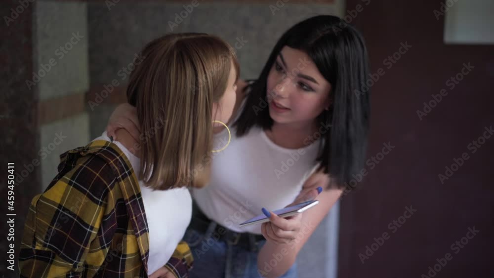 Portrait of aggressive Caucasian teenage girl arguing bullying ...