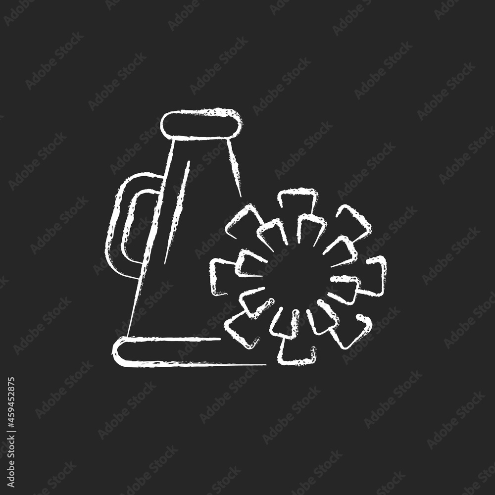 Cheerleading chalk white icon on dark background. Megaphone, pom-poms ...