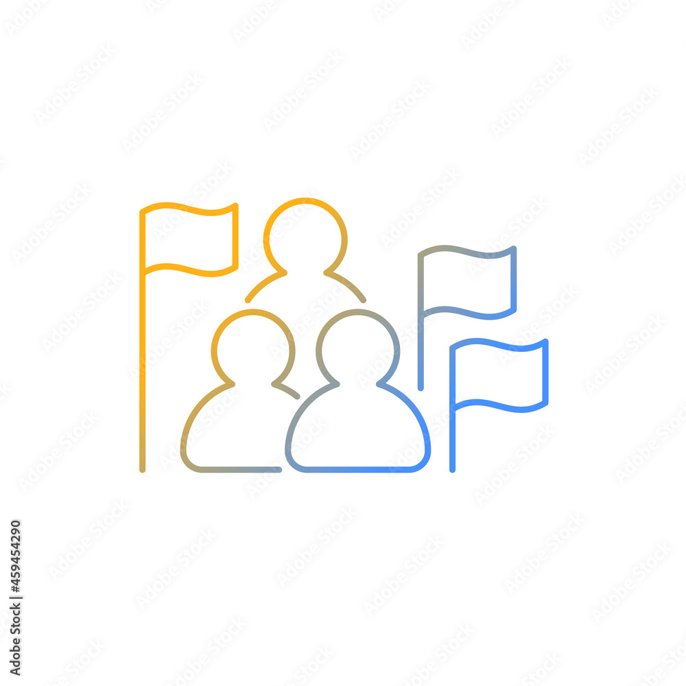 Social studies gradient linear vector icon. Group of people, flags ...