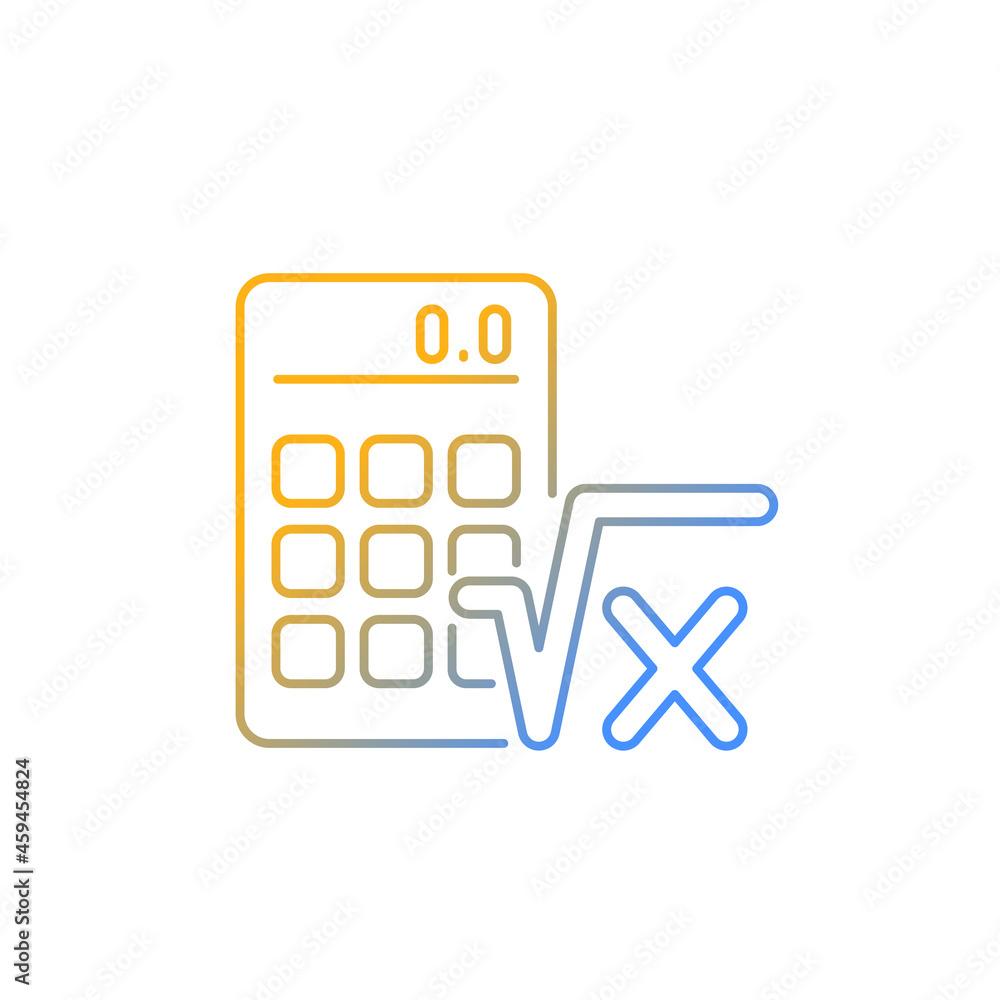 Algebra gradient linear vector icon. Calculator, radical symbol ...