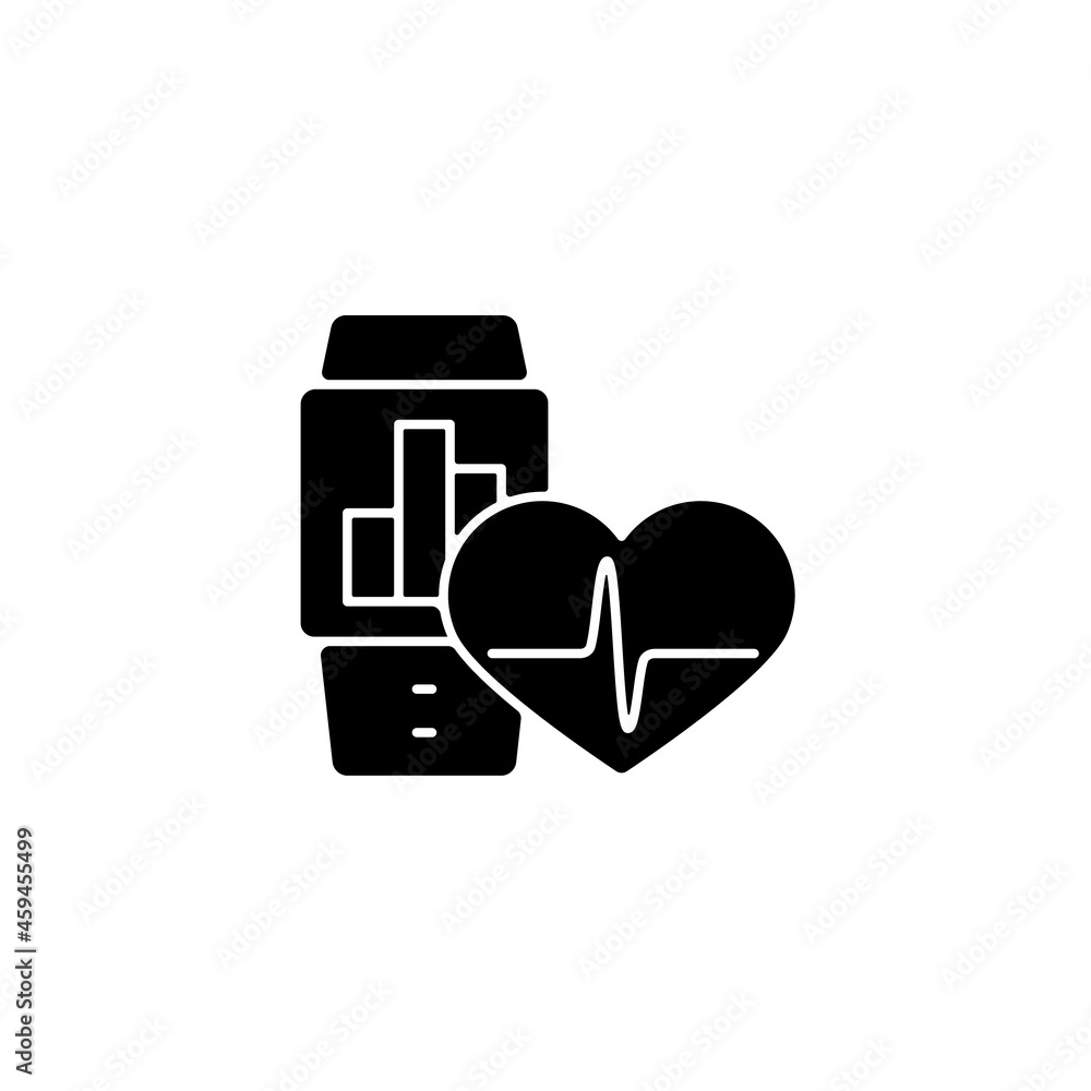 Health trackers for workers black glyph icon. Monitoring employee ...
