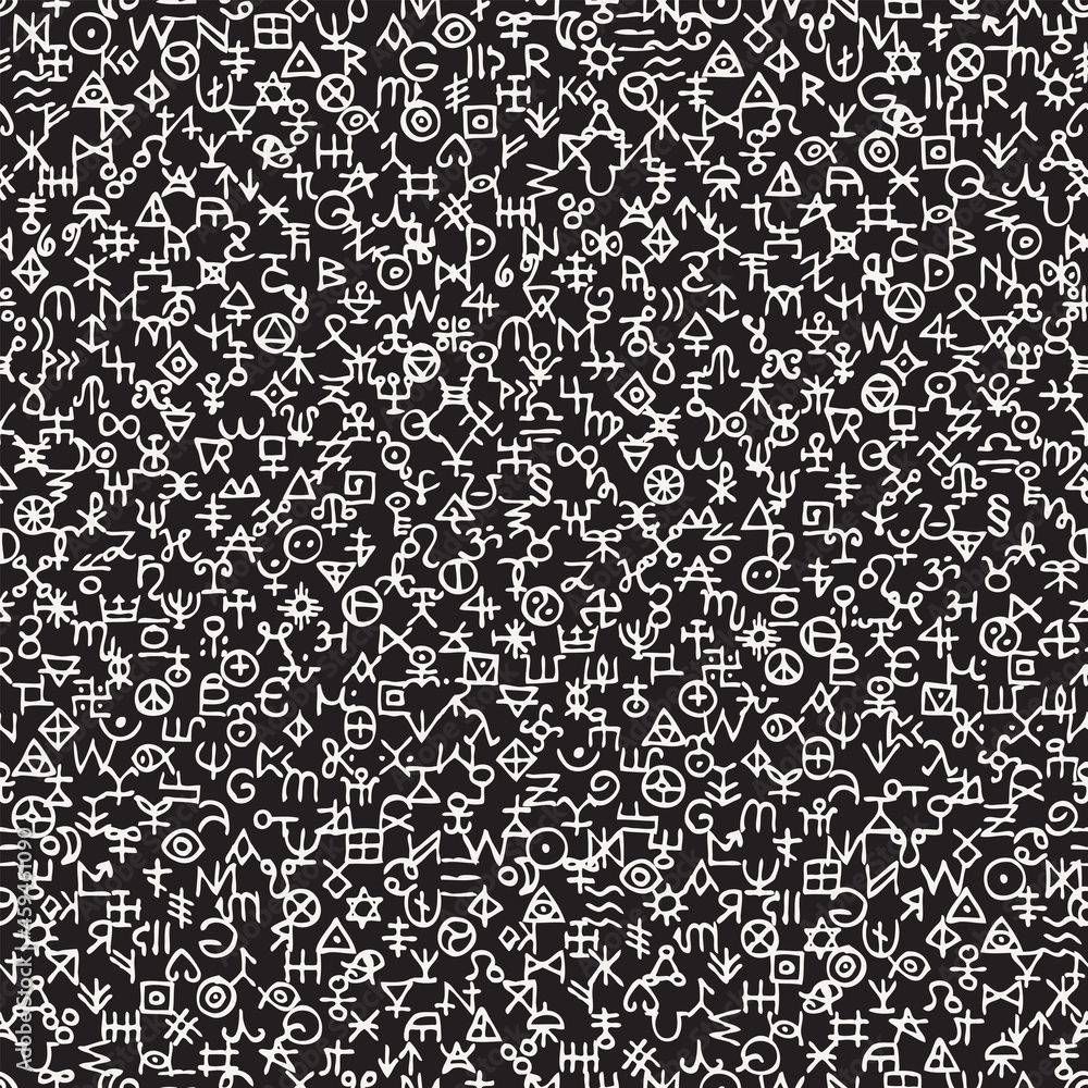 Vector seamless pattern with magical runes and occult signs. Abstract ...