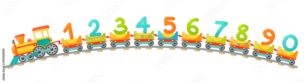 Train kids with numbers in cartoon style. Vector numbers for children ...